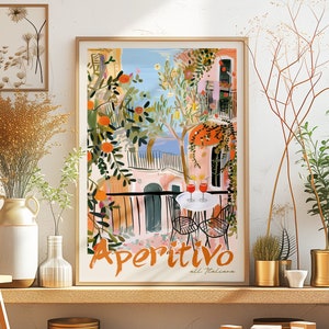 Italian Aperitivo Bar Rolled Poster Print, Retro Hand Drawn Colorful ...