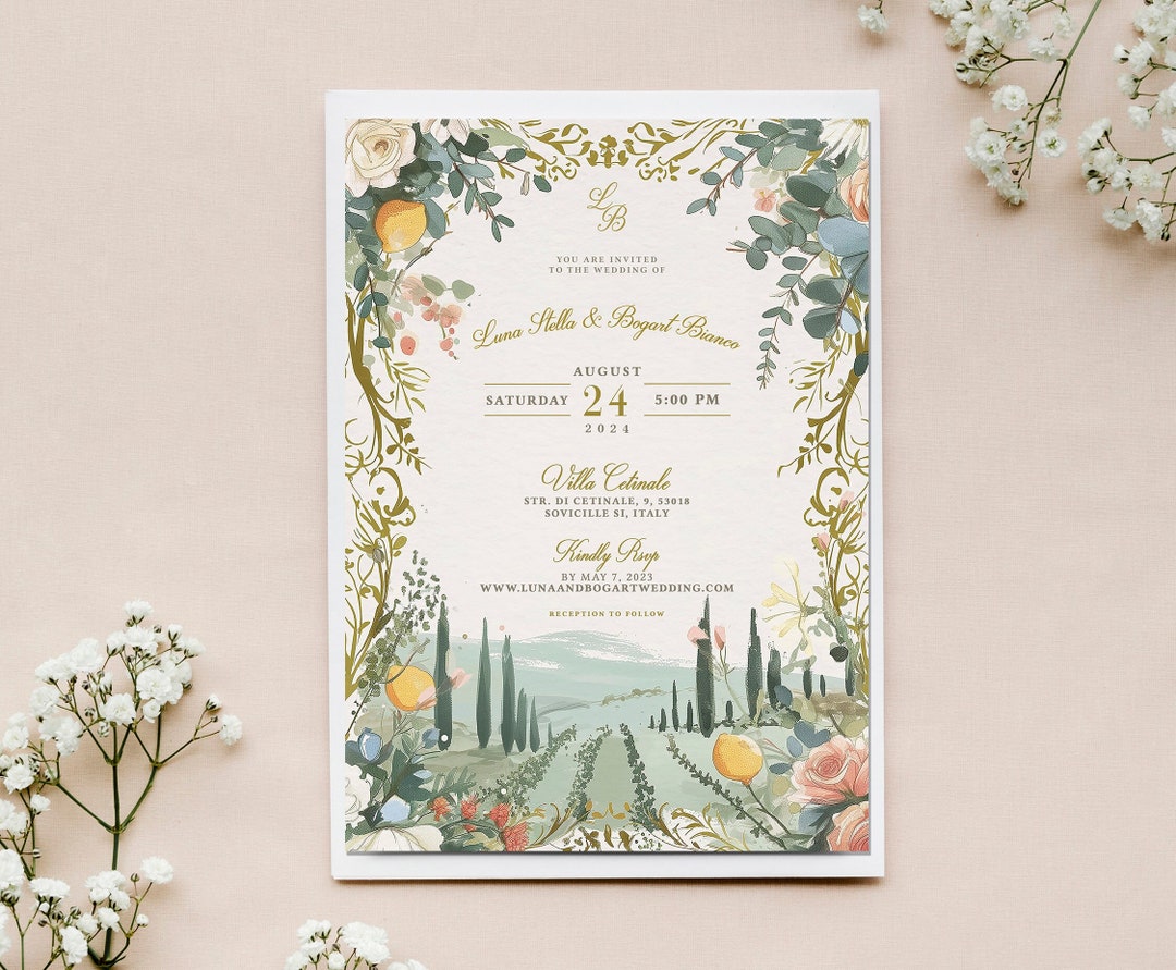 Vintage Florence Tuscany Wedding Invitation Design, Custom Wedding ...