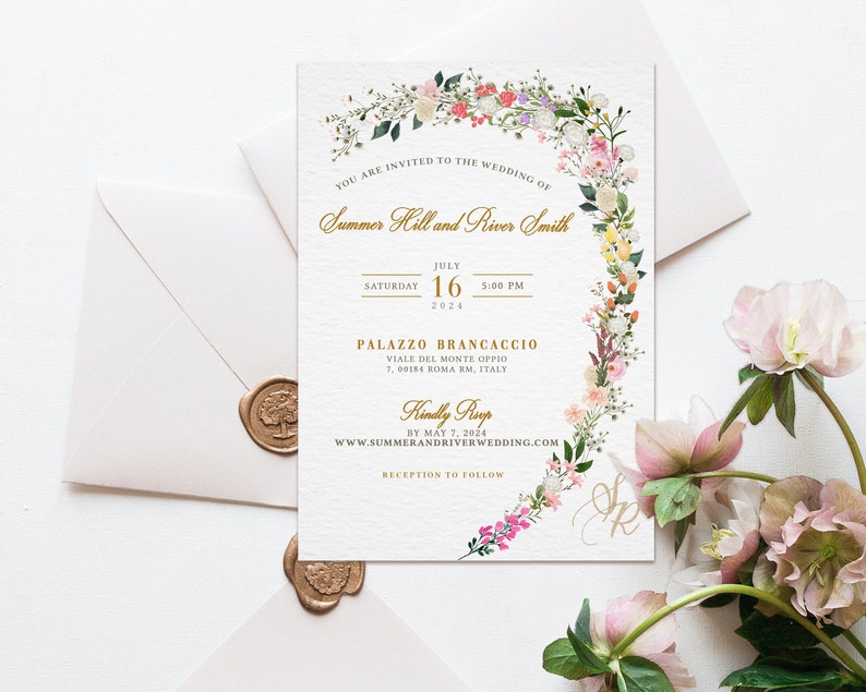 Wildflower Arch Frame Wedding Invitation Design Custom - Etsy