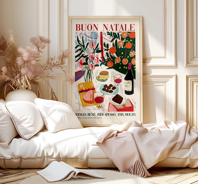 Italian Christmas Table Art Print: Buon Natale Mangia Bene (digital ...