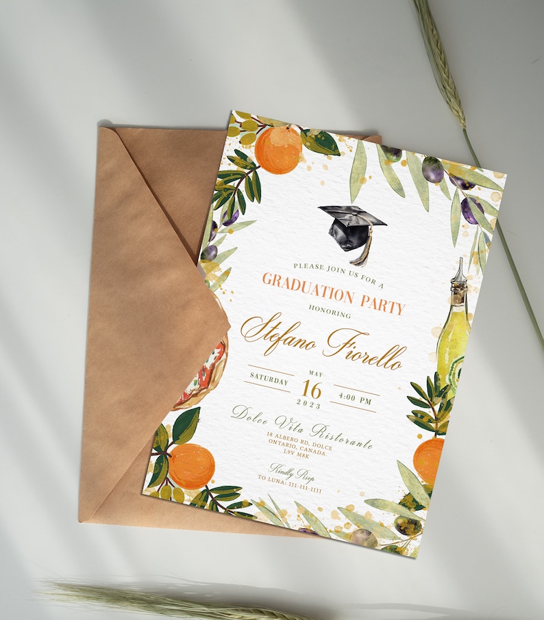 Italian Style Graduation Party Invite Italy Themed Grad - Etsy