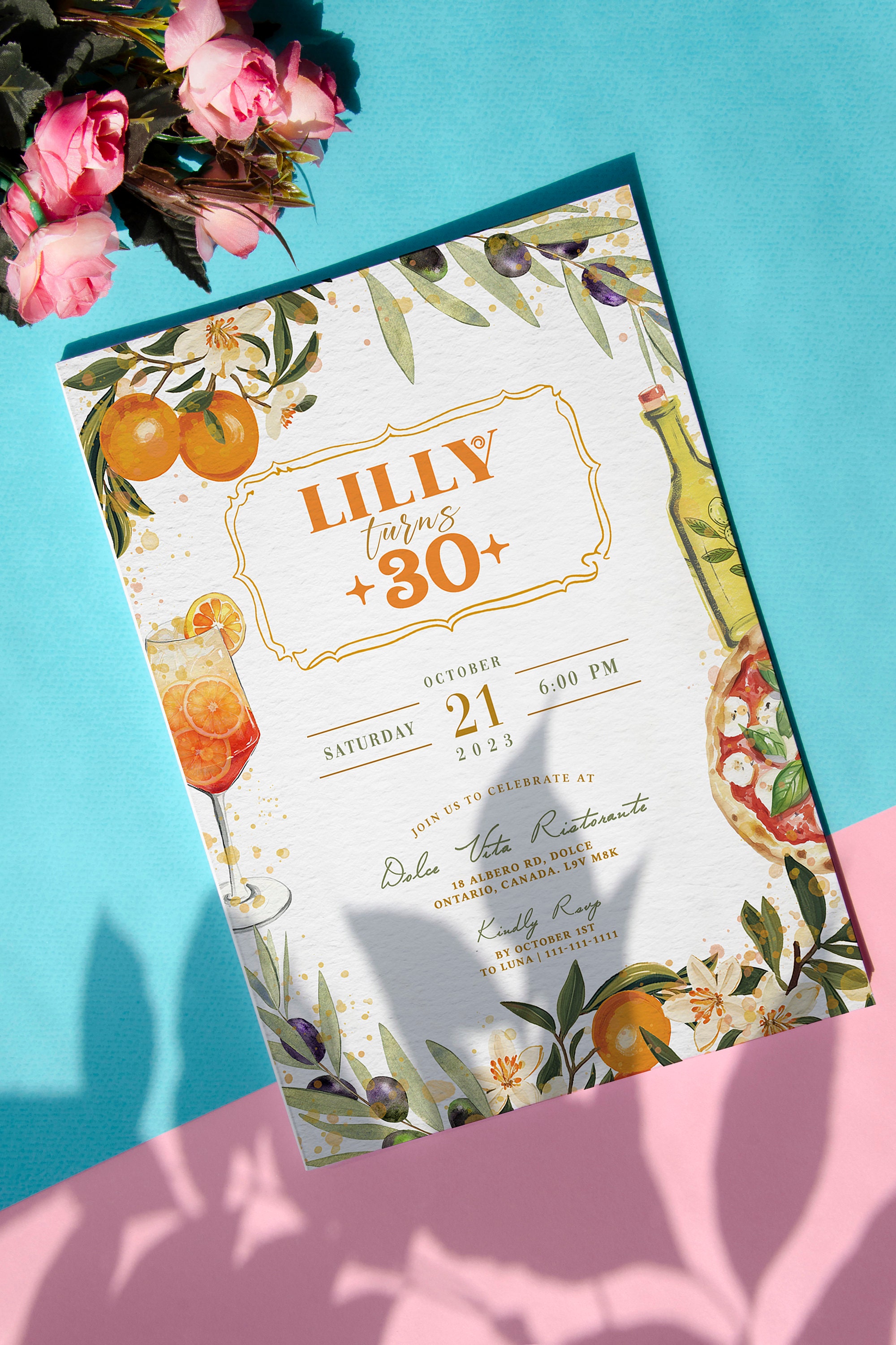 Custom Birthday Invitation Italian Style Italy Themed - Etsy