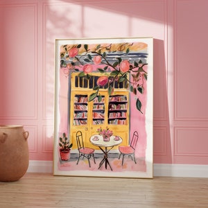 Pink Cafe Bookshop DIGITAL Printable Bookworm Wall Art, Bookshop Print ...