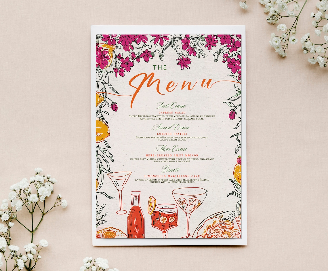 Funky Italian Dinner Menu: Spritz & Pizza Design (digital Download 5x7 ...