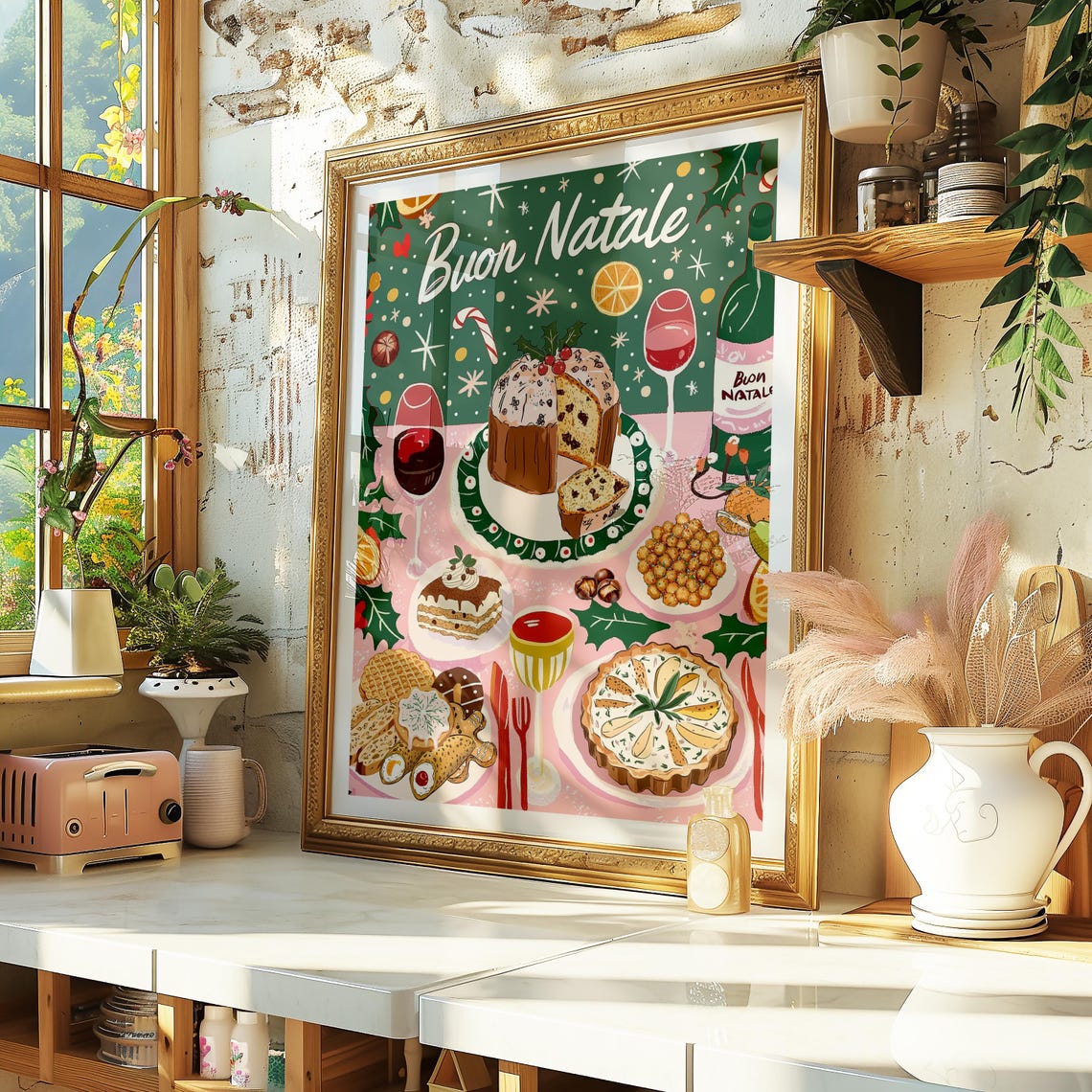 Retro Buon Natale Italian Christmas Dessert Table Art Poster - Etsy
