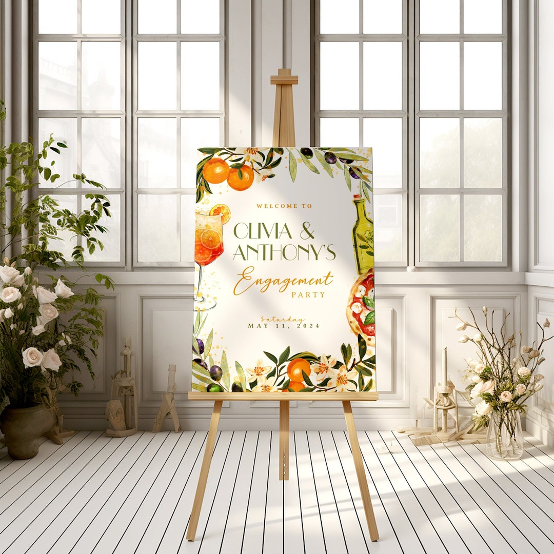 Italian Engagement Party Welcome Sign: Oranges, Spritz & Pizza (digital ...