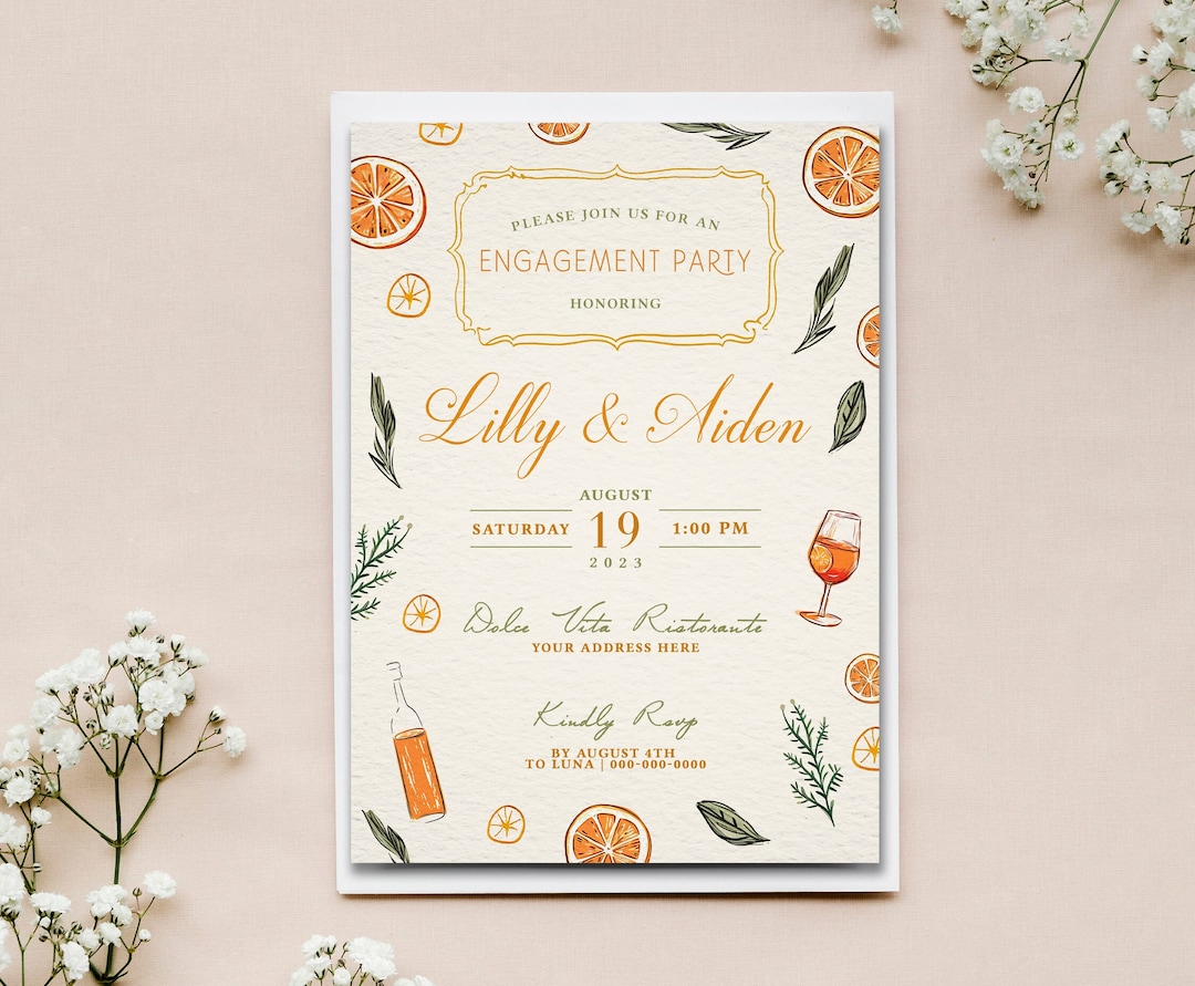 Italian Style Engagement Party Invite, Italy Themed Invite, Retro Hand ...
