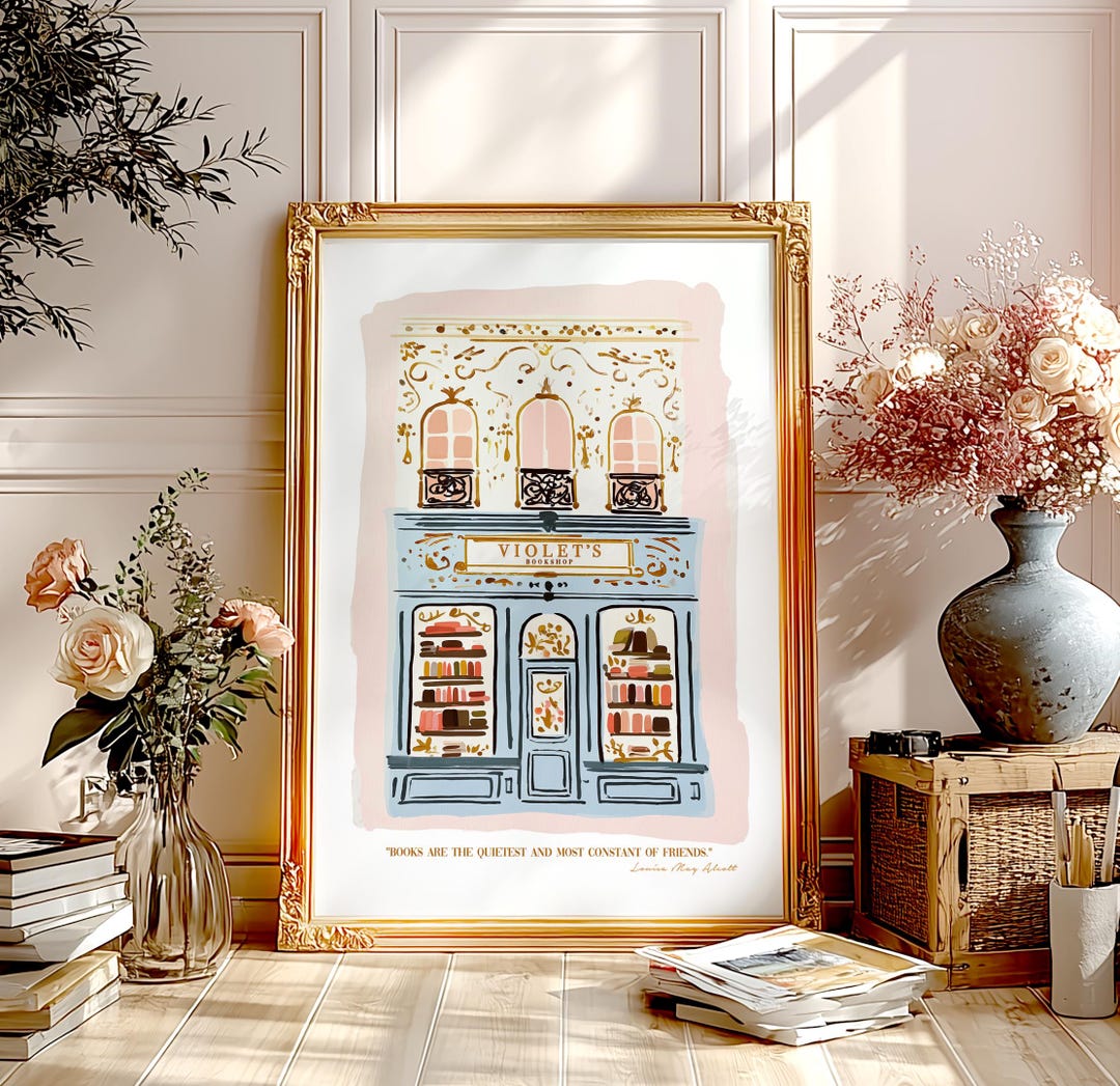 Personalized Bookshop Wall Art, Custom Bookstore Name Print, Watercolor ...