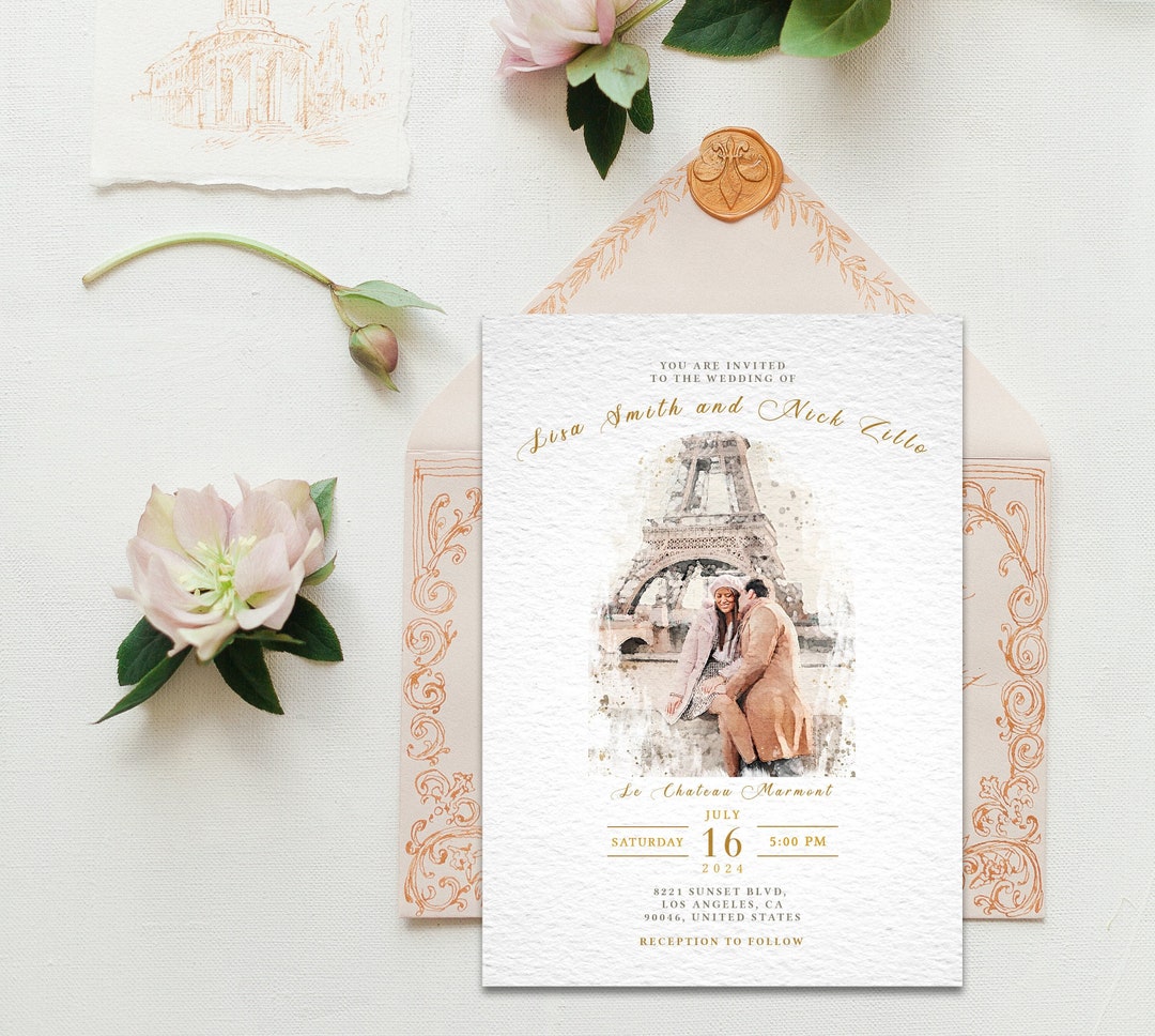 Custom Watercolor Portrait From Photo Wedding Invitation - Etsy