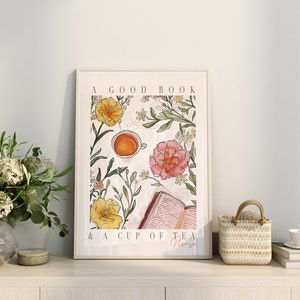 Book and Tea Lover Rolled Poster Bookworm Wall Art, Bookshop Quote ...