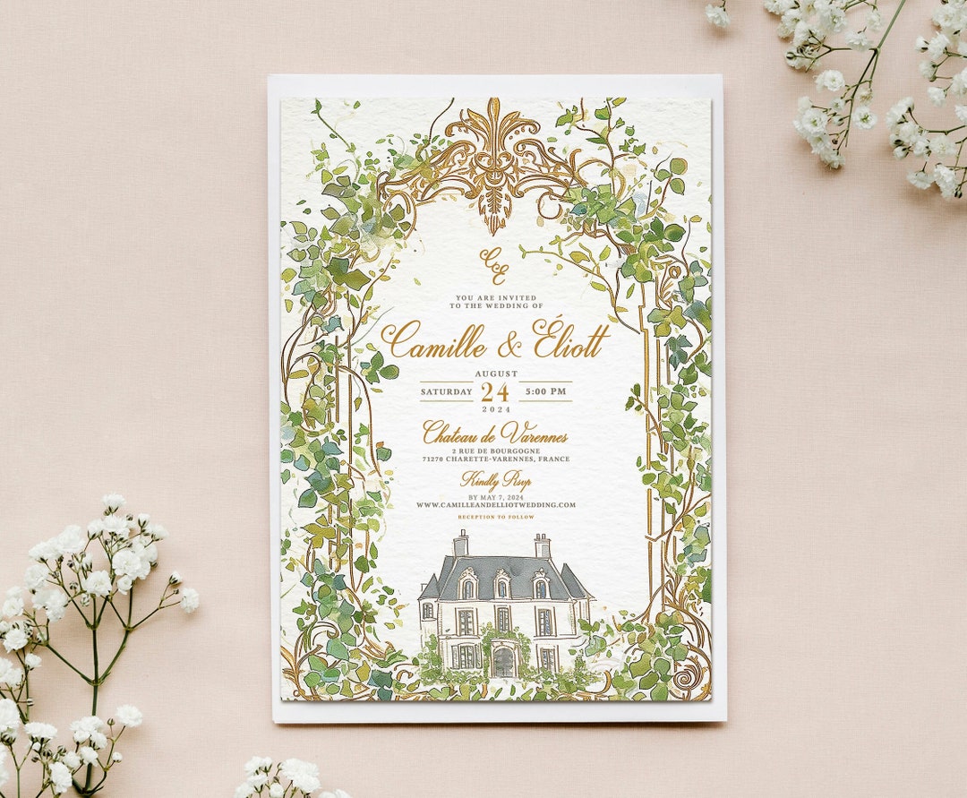 French Chateau Wedding Invitation Design, Vintage South of France ...