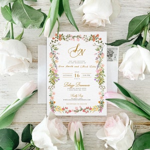 Vintage Wildflower Frame Wedding Invitation Design, Custom Wedding ...