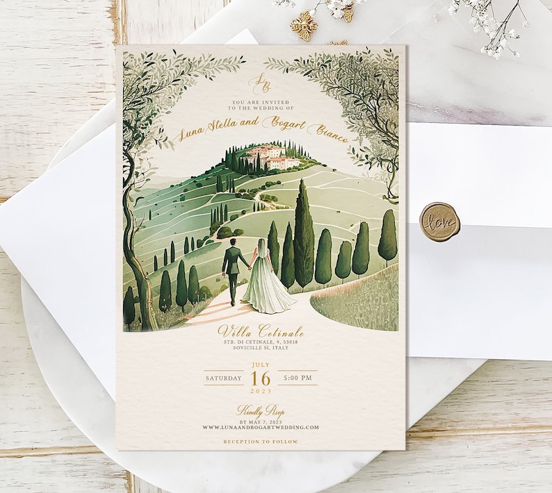 Vintage Tuscan Wedding Invitation: Florence Italy Design (digital ...