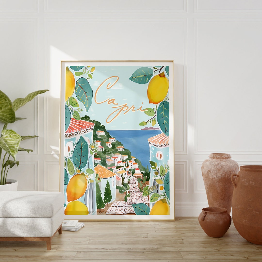 Capri Italy Lemons Art Print: Amalfi Coast Travel Poster (digital ...