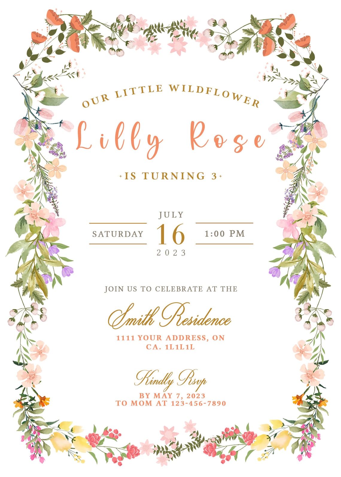 Wildflower Birthday Invitation Custom Birthday Invitation - Etsy