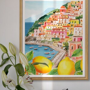 Amalfi Coast Watercolor Print: Positano Lemons Italian Art (digital ...