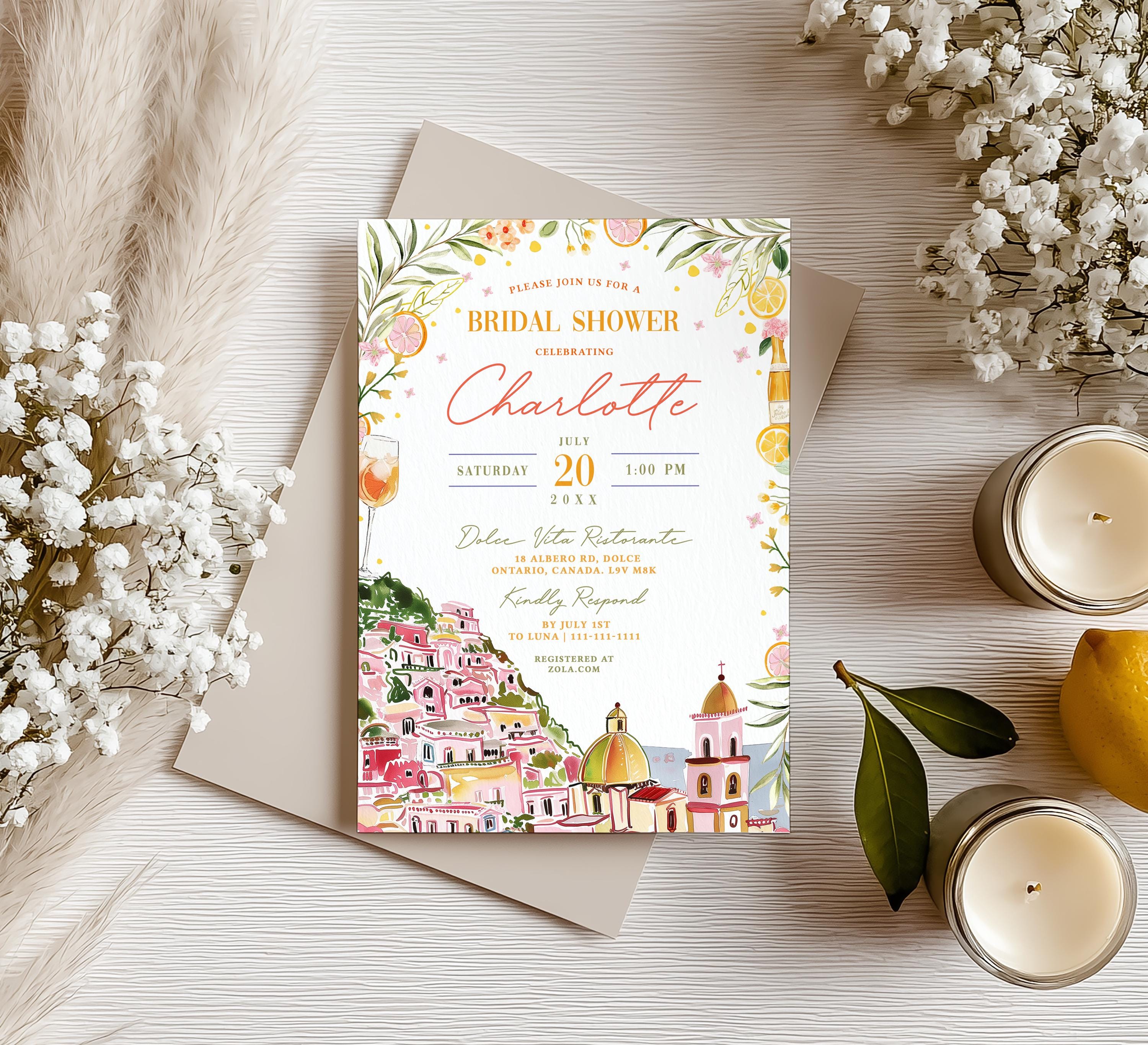 Italian Bridal Shower Invitation: Spritz & Orange Watercolor (digital ...