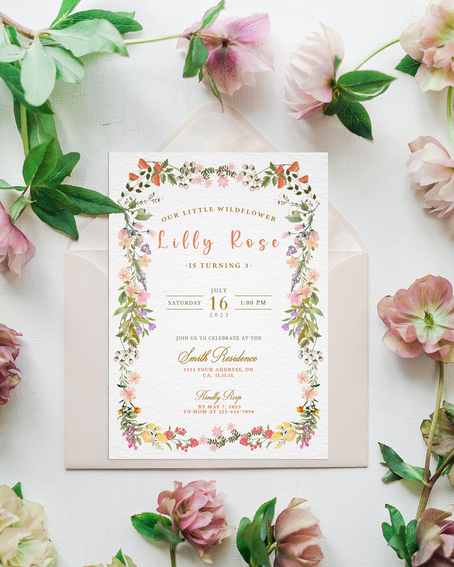 Wildflower Birthday Invitation, Custom Birthday Invitation Girl, Girls ...