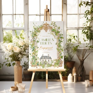 French Chateau Wedding Welcome Sign: Watercolor Engagement Party ...