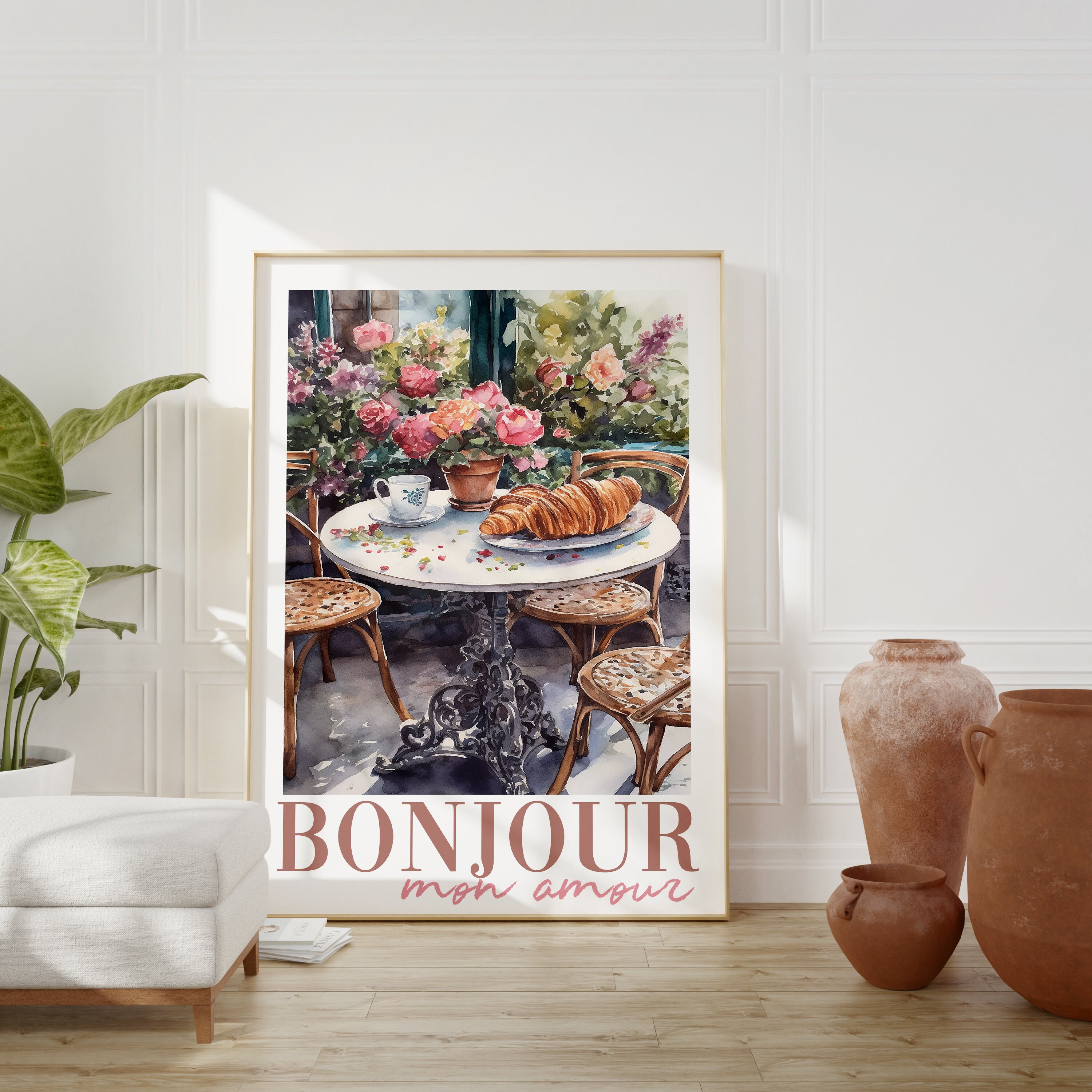 Affiche Bonjour Mon Amour croissant bistro français dicton - Etsy France