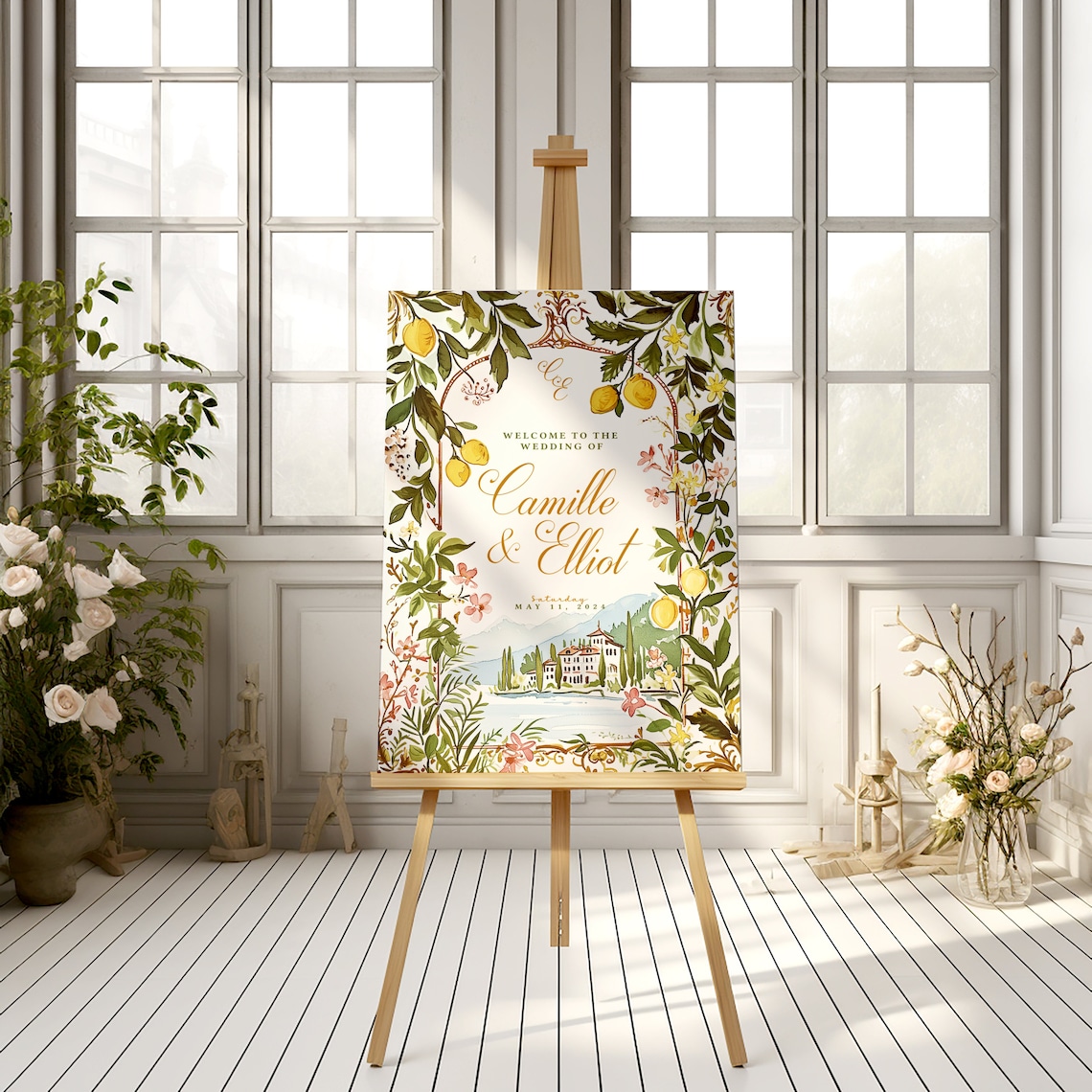 Lake Como Wedding Welcome Sign: Lemon & Floral Design (digital Download ...