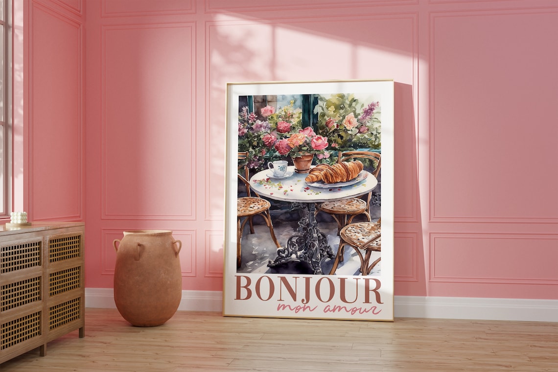 French Croissant Poster: Bonjour Mon Amour, Paris Cafe Art - Etsy