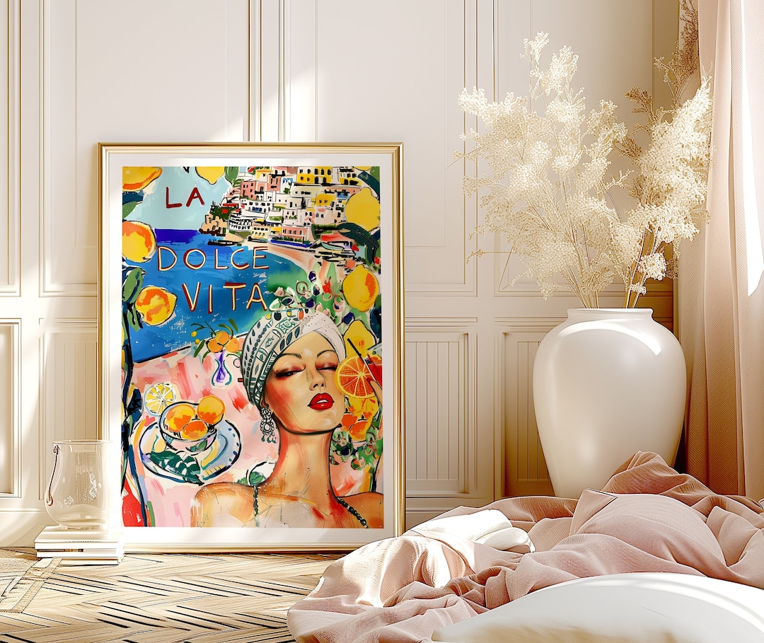 La Dolce Vita Colorful Rolled Art Print, Retro Painted Watercolor ...