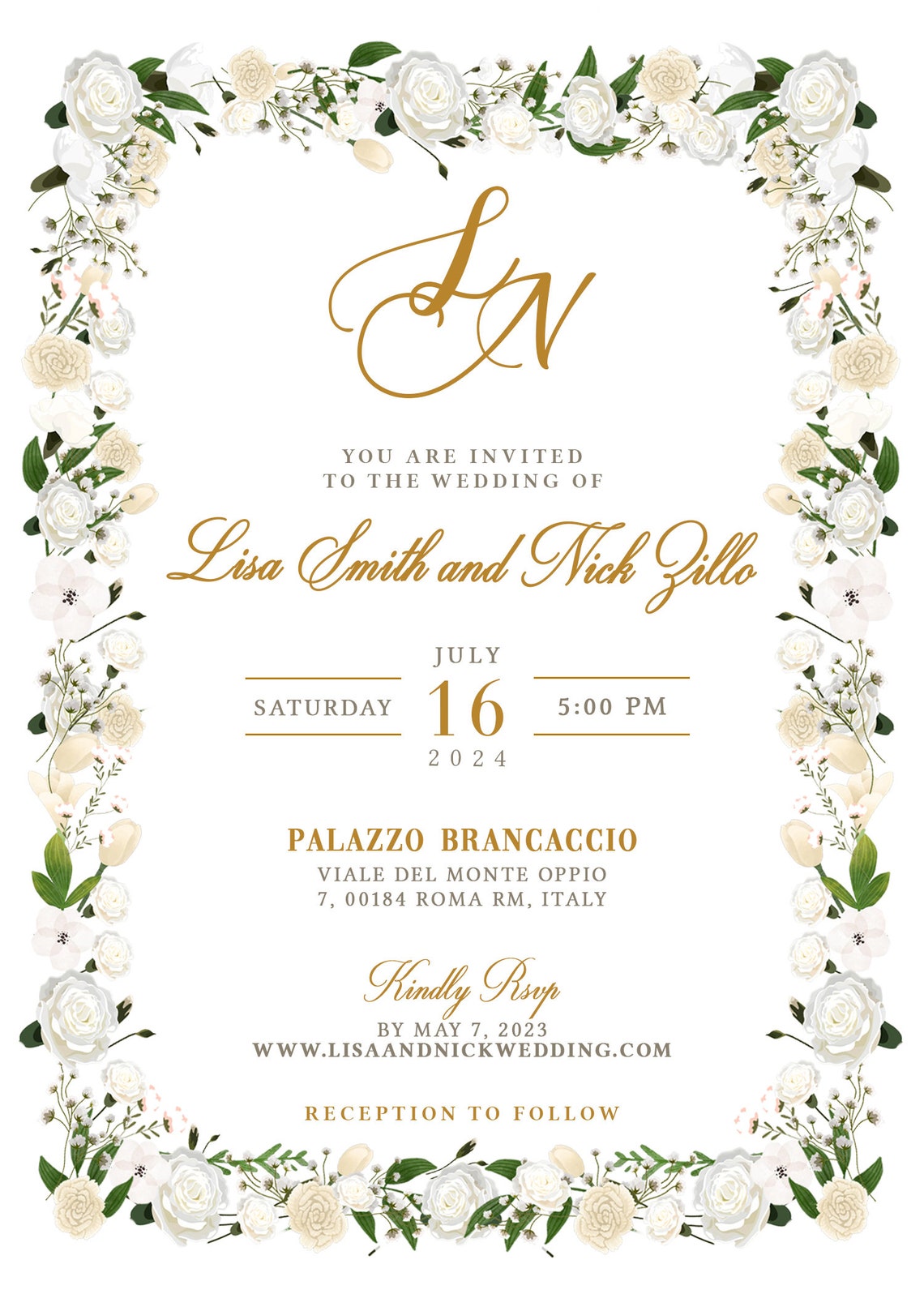 White Flower Frame Wedding Invitation Design Custom Wedding - Etsy