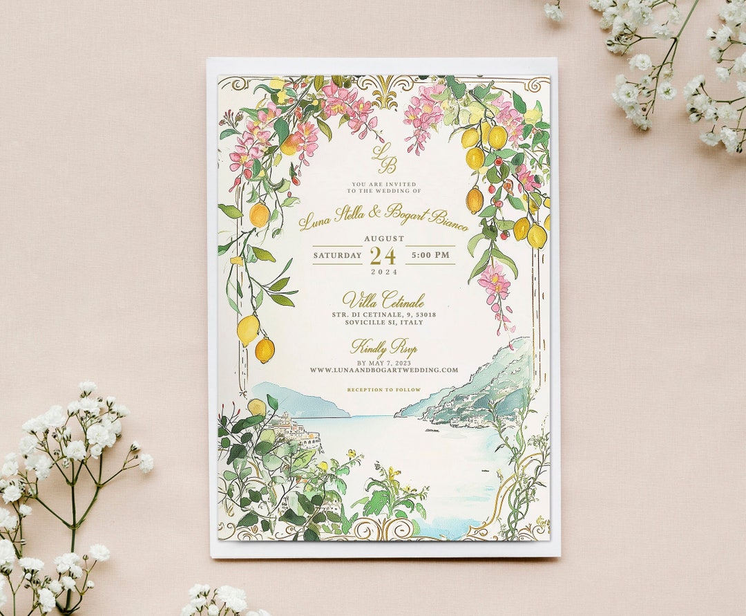 Amalfi Coast Wedding Invitation: Custom Lemon & Beach Design (digital ...