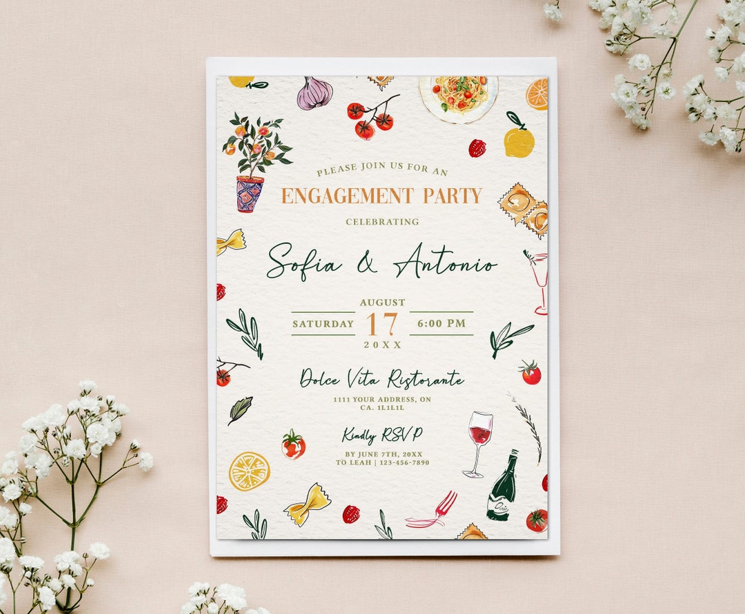 Italian Style Engagement Party Invite, Italy Food Themed Invite, Retro ...