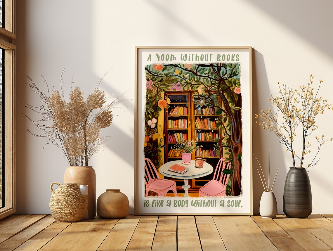 Pink Cafe Bookshop Rolled Poster Bookworm Wall Art Bookshop - Etsy