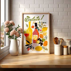 Italian Salute Cheers Print, Italy Wine & Spirits Rolled Poster Wall ...