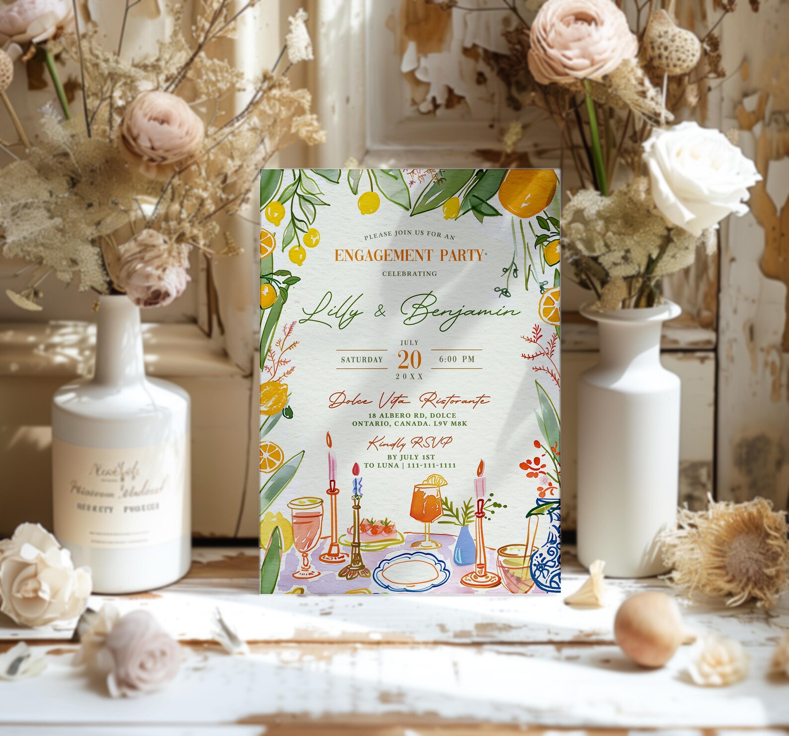 Italian Lemon Engagement Party Invite: Hand-drawn Spritz Theme (digital ...