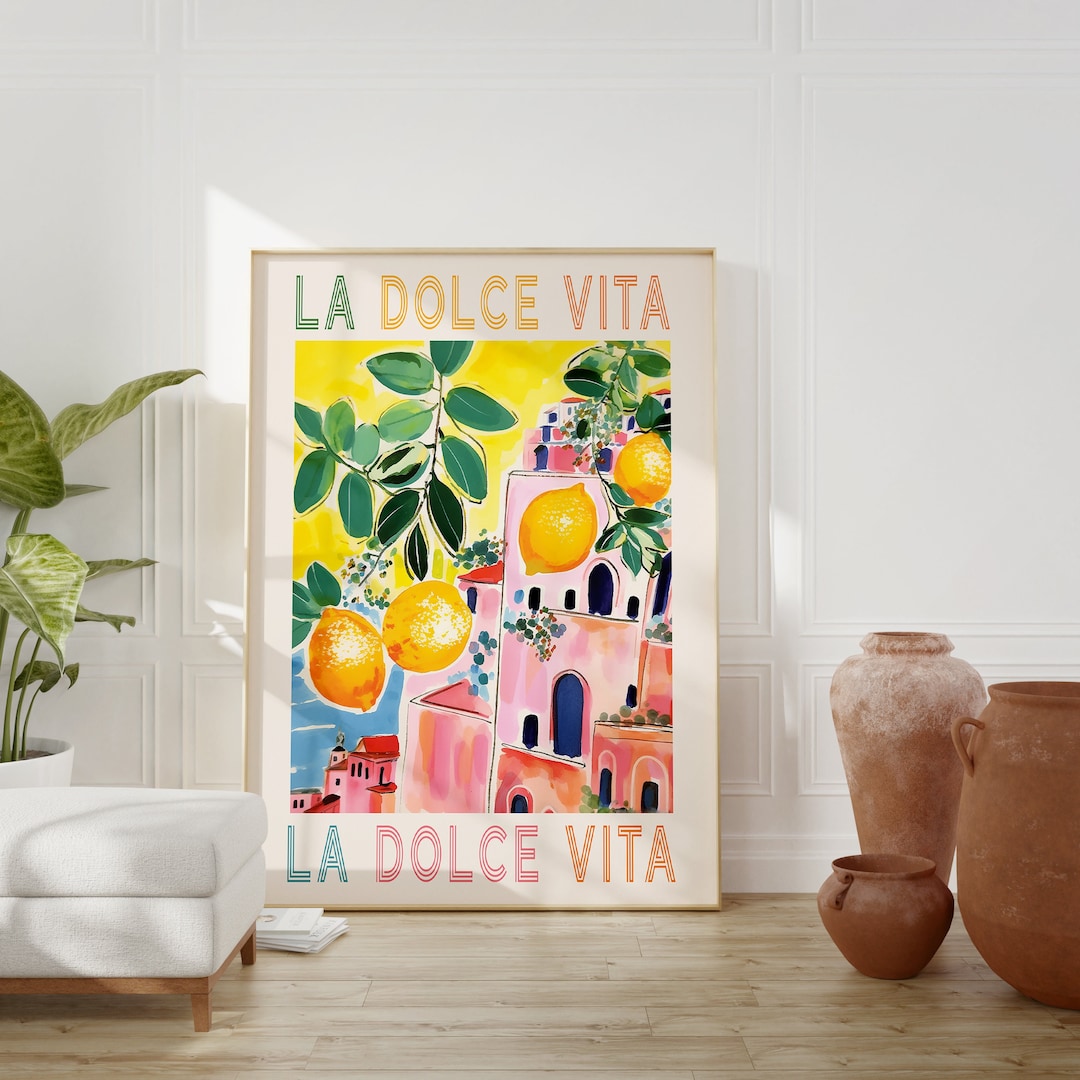 La Dolce Vita, Amalfi Coast Italy, Rolled Poster, Colorful Retro Art ...