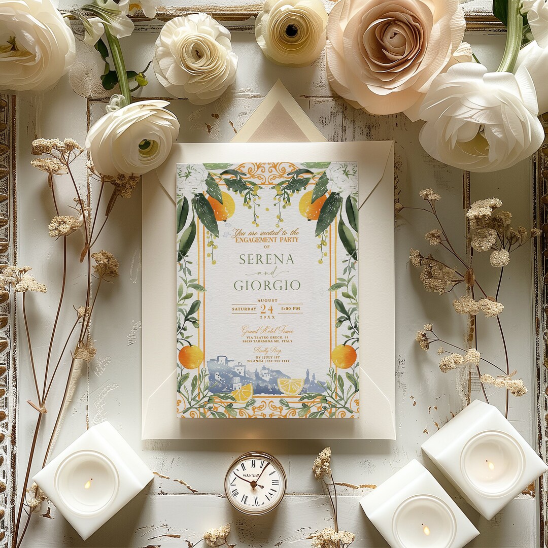 Italian Style Engagement Party Invite, Italy Themed Invite, Oranges ...