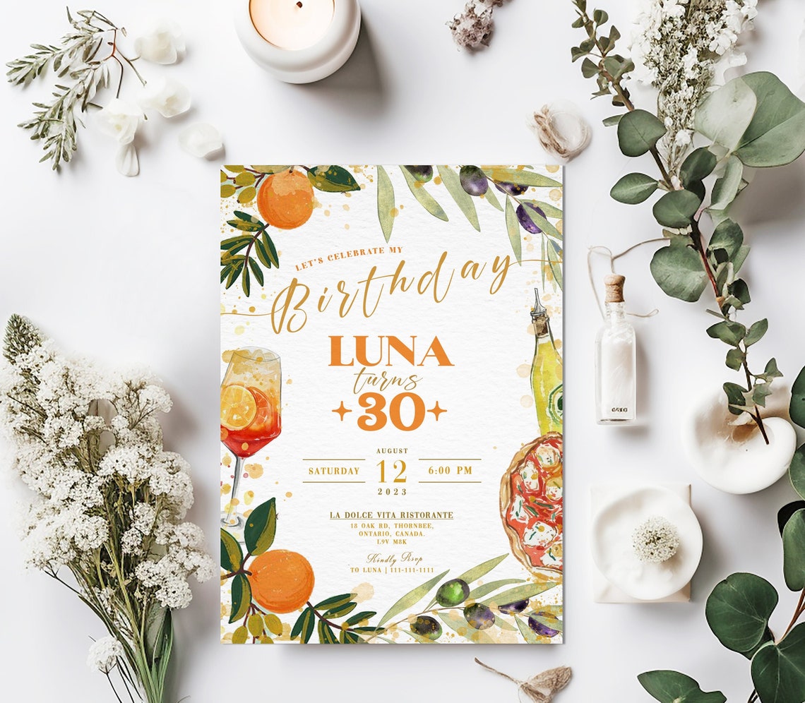 Custom Birthday Invitation Italian Style Italy Themed - Etsy