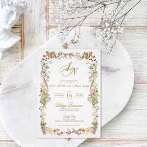 Vintage Wildflower Frame Wedding Invitation Design, Custom Wedding ...
