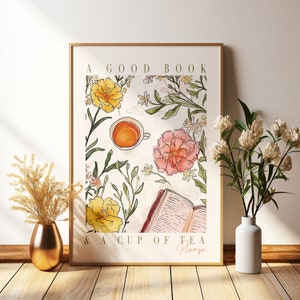 Book and Tea Lover Rolled Poster Bookworm Wall Art, Bookshop Quote ...