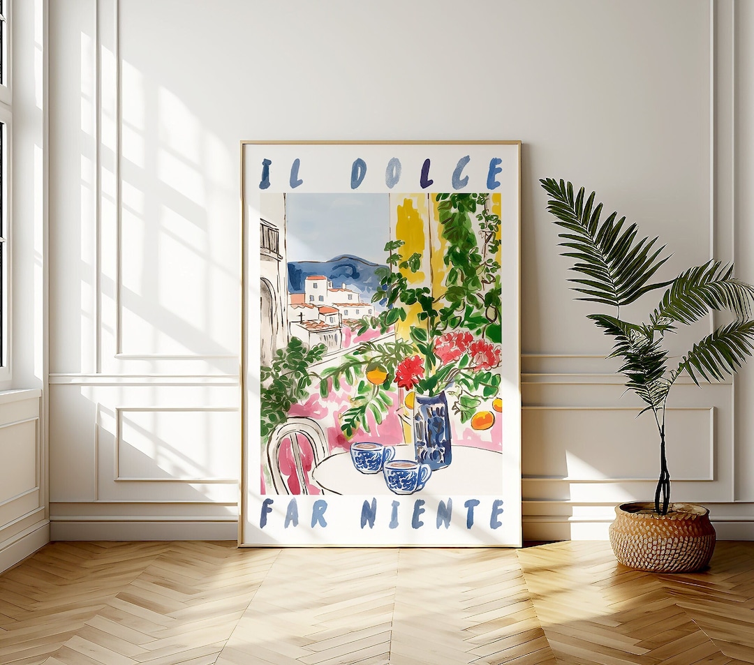 Il Dolce Far Niente Rolled Poster Print, Italy Kitchen Wall Art Painting, Retro Italian Coffee ...