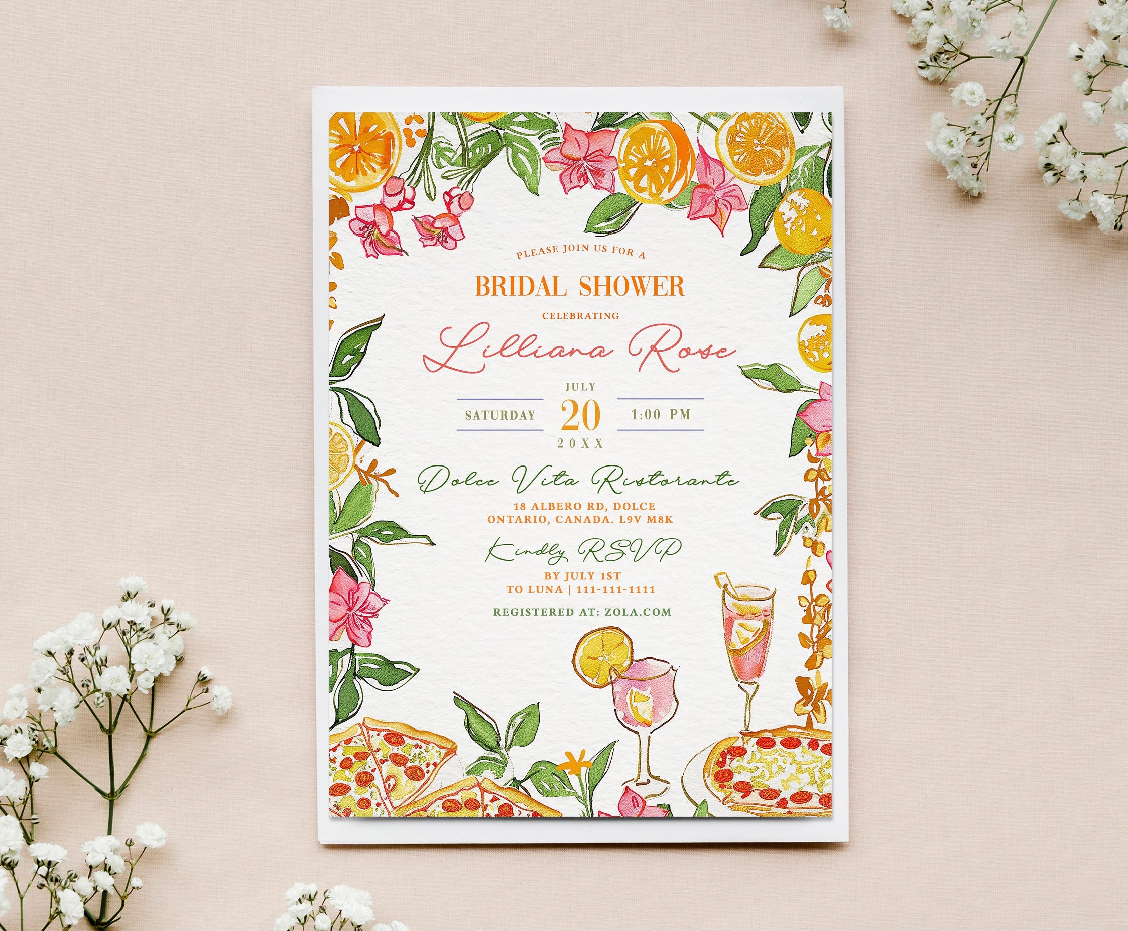Italian Bridal Shower Invitation: Watercolor Pizza & Spritz (digital ...