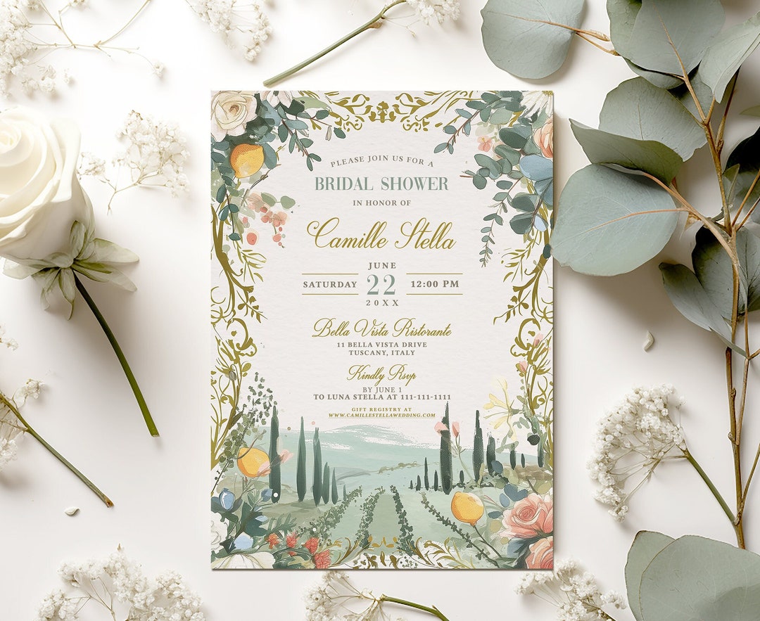 Tuscan Winery Bridal Shower Invitation: Florence Wedding Invite ...