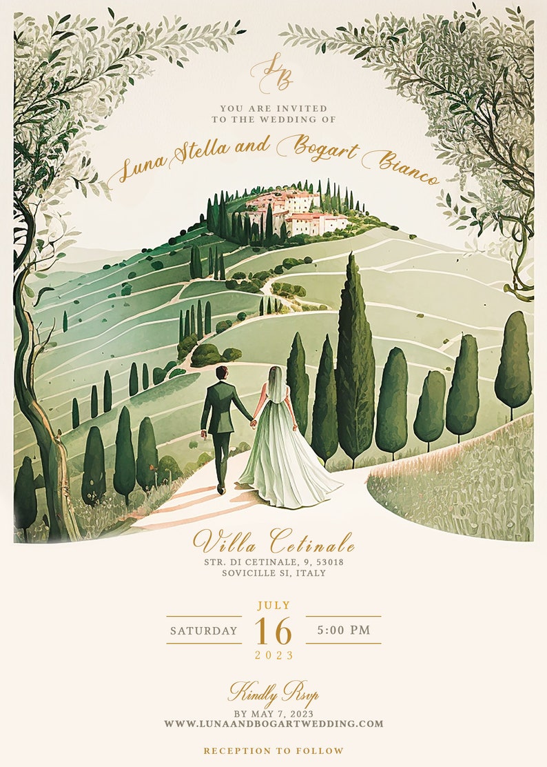 Vintage Tuscan Wedding Invitation: Florence Italy Design (digital ...