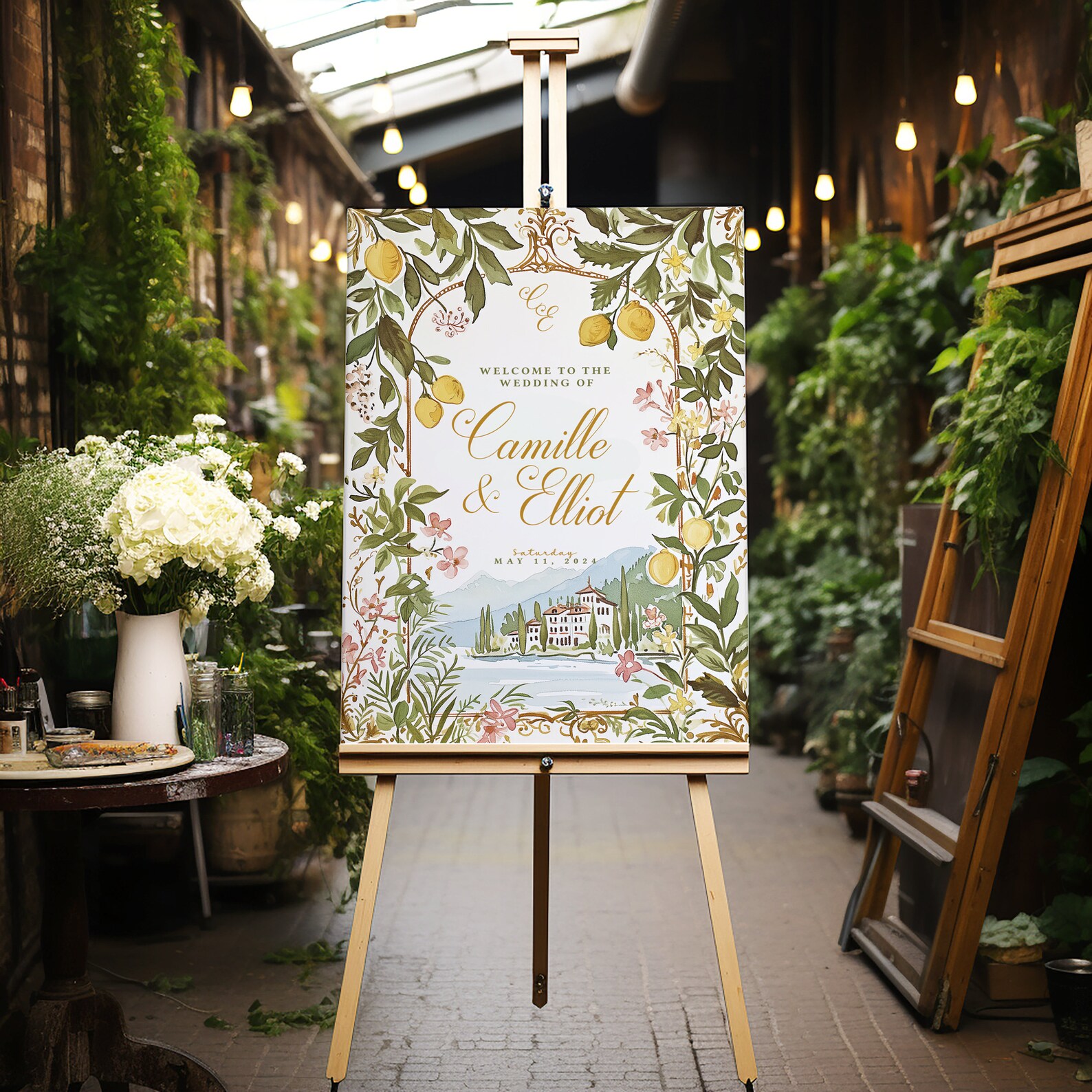 Lake Como Wedding Welcome Sign: Lemon & Floral Design (digital Download ...