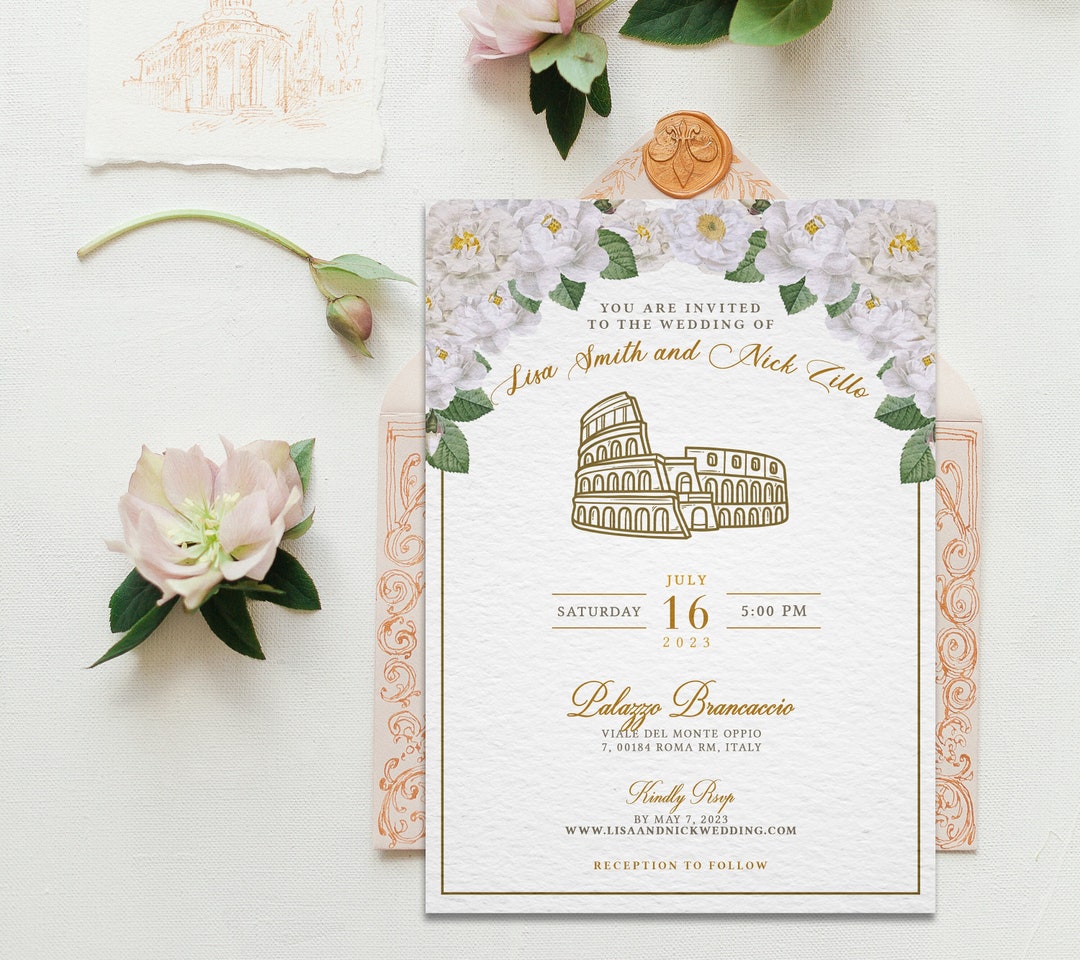 Italian Rome Colosseum Wedding Invitation Design, Custom Wedding Invite ...