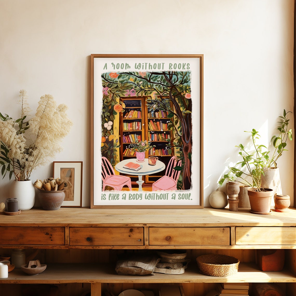 Pink Cafe Bookshop Rolled Poster Bookworm Wall Art Bookshop - Etsy
