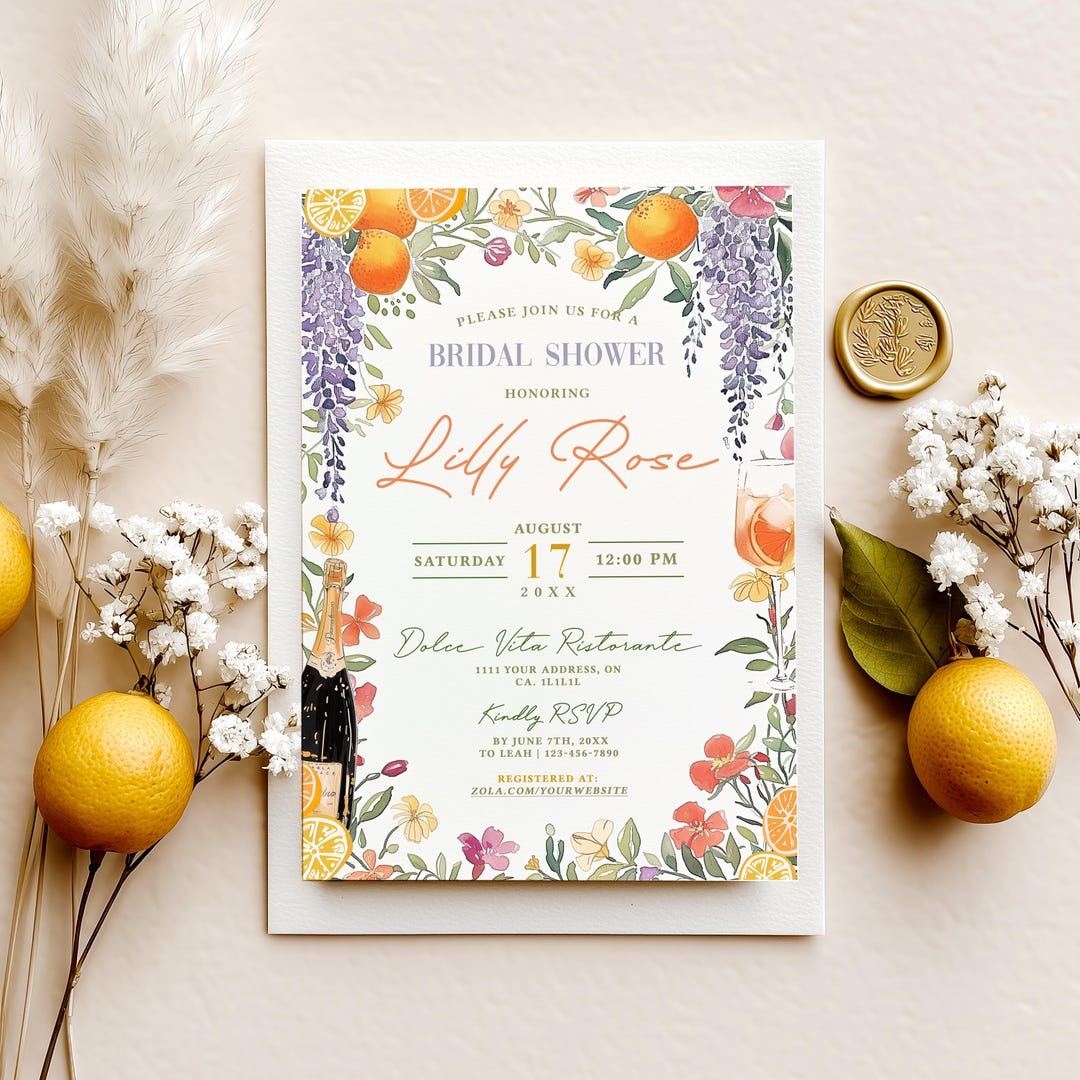 Italian Bridal Shower Invitation, Citrus & Wisteria (digital Download ...