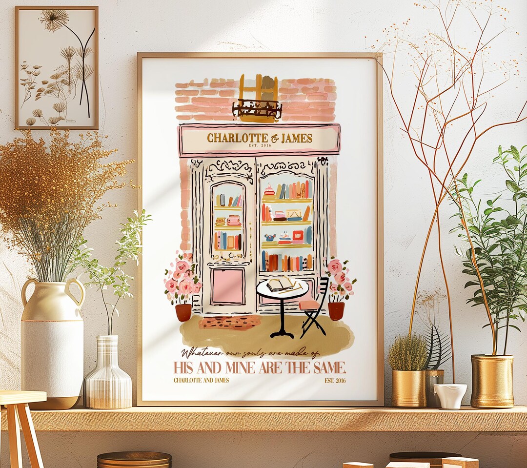 Custom Names Bookshop Quote Art Print – Romantic Couple Wall Art ...