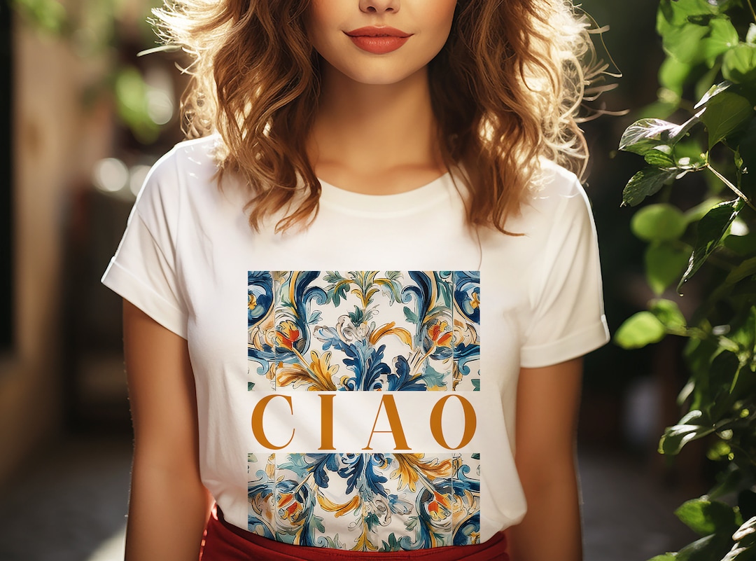 Unisex Italian Tile Sweater & T Shirt, Ciao Italian Top, Blue and ...