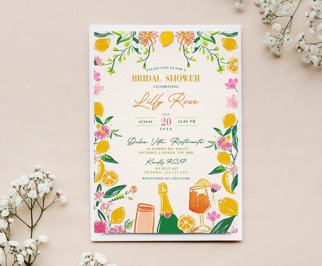 Colorful Italian Spritz & Lemon Citrus Themed DIGITAL Bridal Shower ...