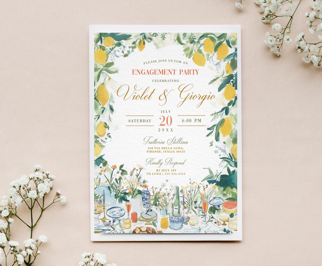 Italian Lemon Engagement Party Invitation: Painted Dinner Table ...